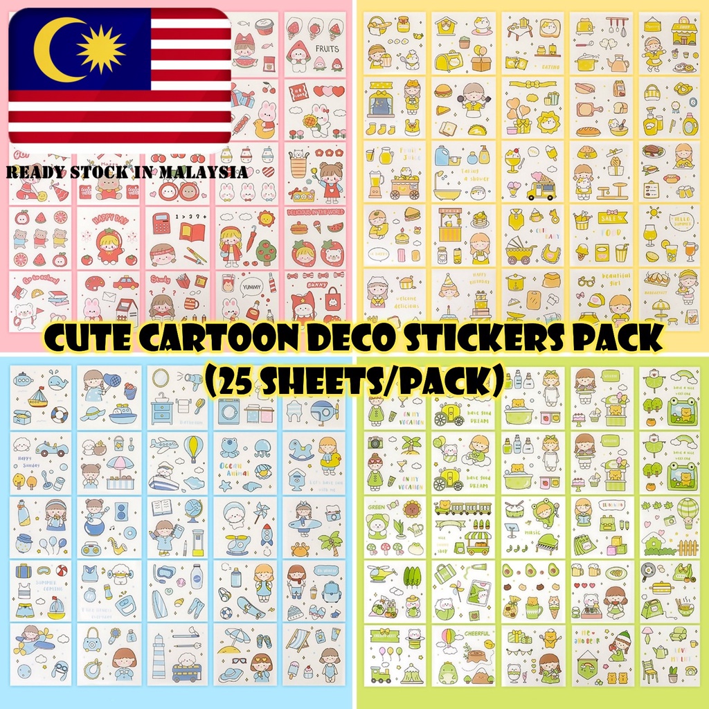 *CLEARANCE* 25 Sheets INS Cute Cartoon Colour Theme Deco Stickers Pack ...