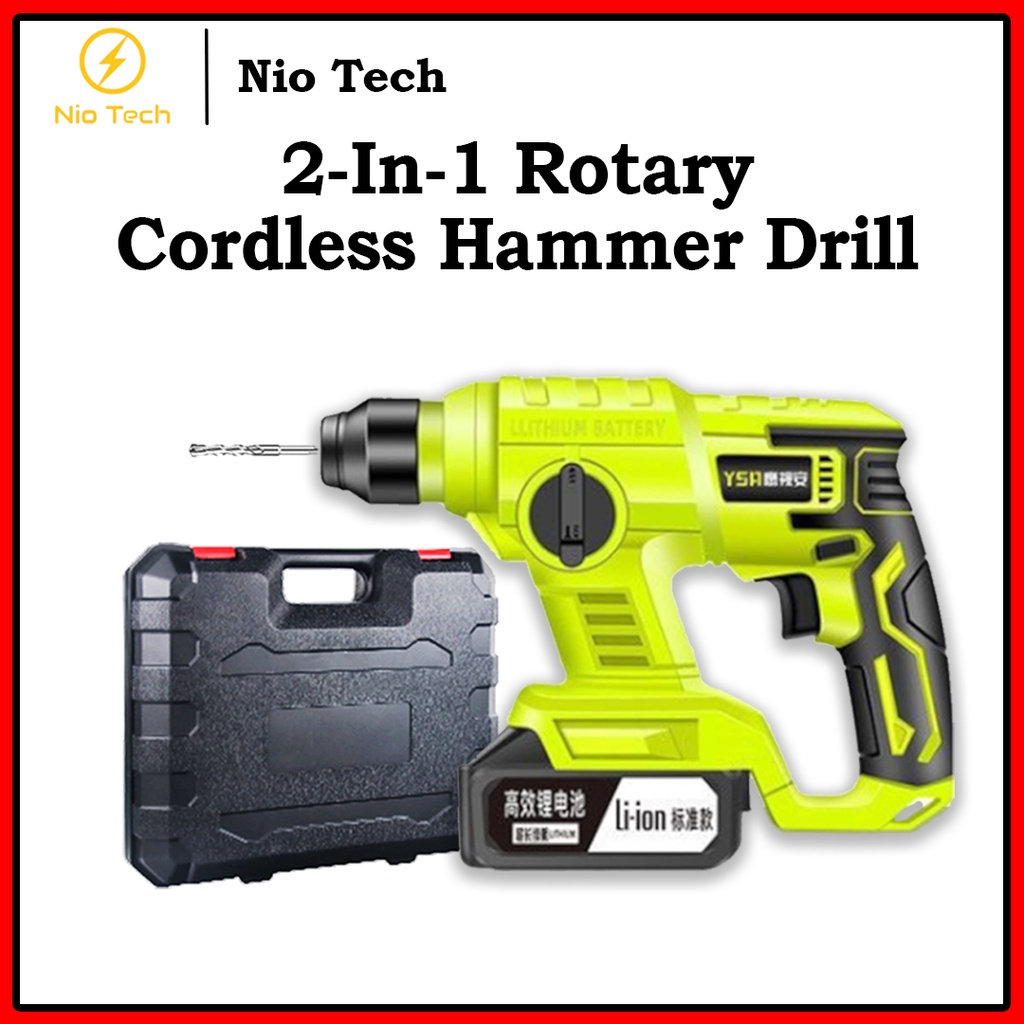 NioTech 18V 2 in 1 Cordless Professional Rotary Hammer Drill Impart ...