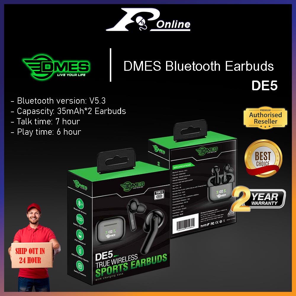 DMES DE5 True Wireless Earbuds Bluetooth 5.3 TWS Sport Earbuds with Battery Digital Display ...