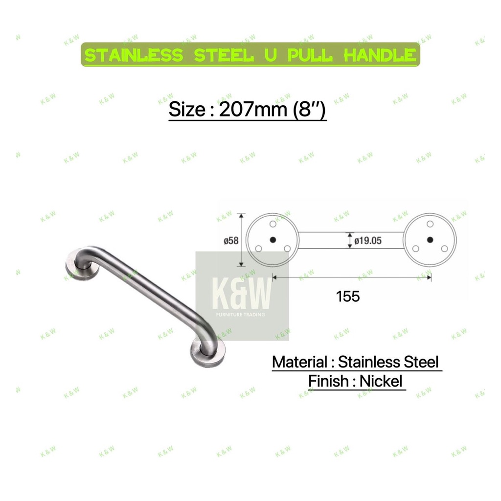STAINLESS STEEL U PULL HANDLE HEAVY DUTY GLASS DOOR ROUND BAR PULL ...