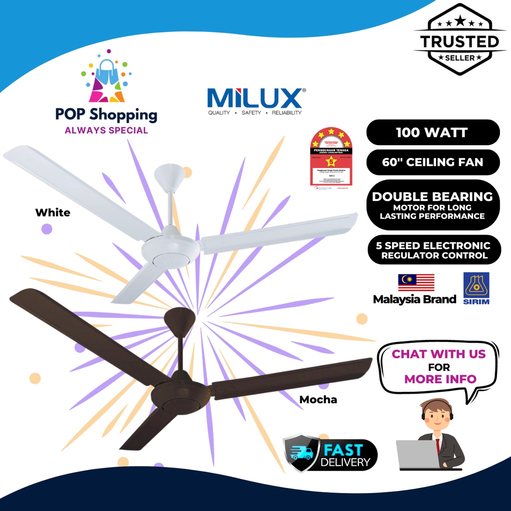 MILUX Ceiling Fan 60'' With Fan Regulator MCF6001 White / MCF6001M ...