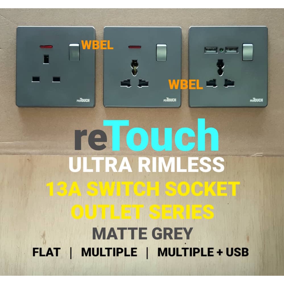 Retouch Ultra Rimless 13A Switch Socket Outlet Series Matte Grey (Flat ...