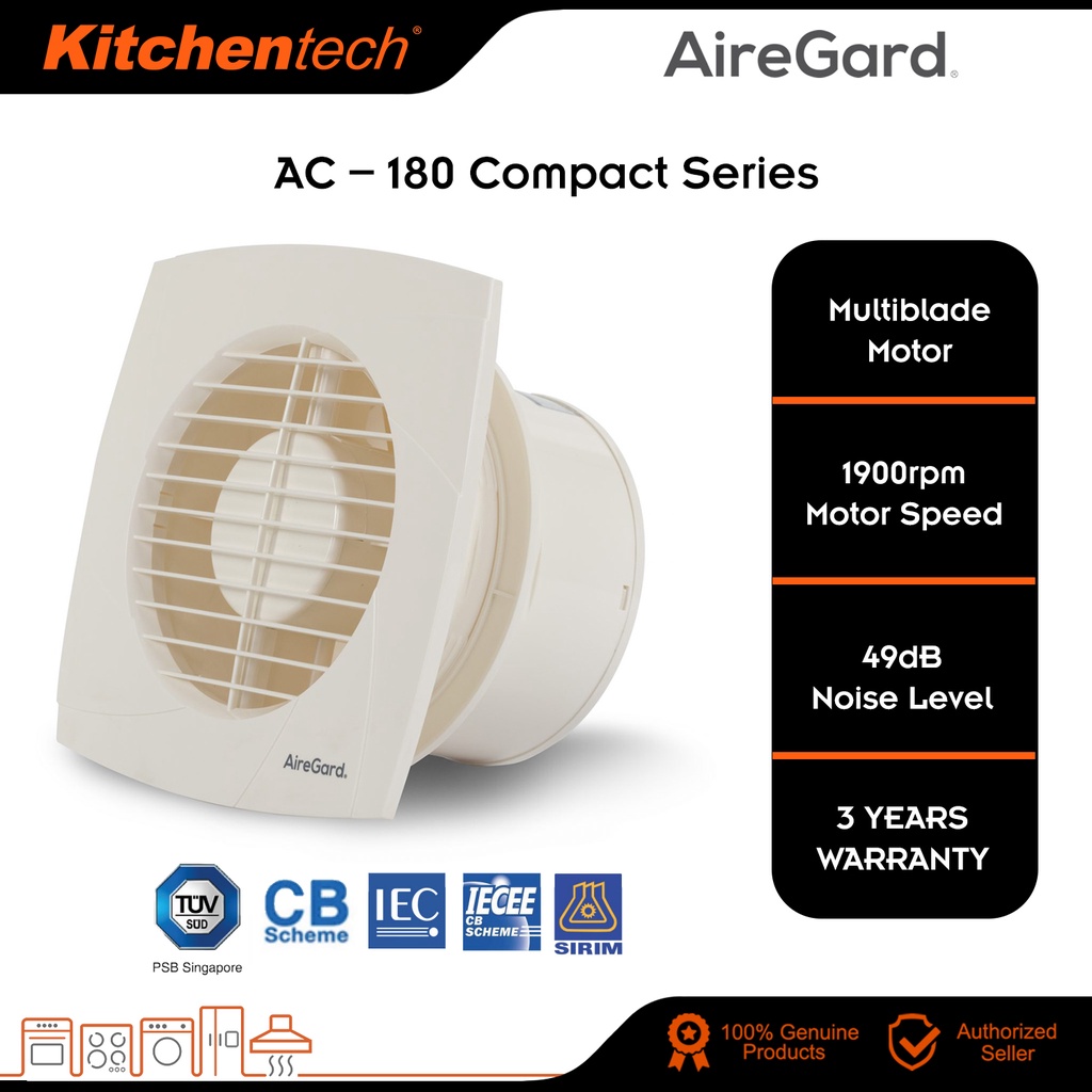 Airegard Compact Series Air Ventilator AC-180 Multiblade Motor Blade ...