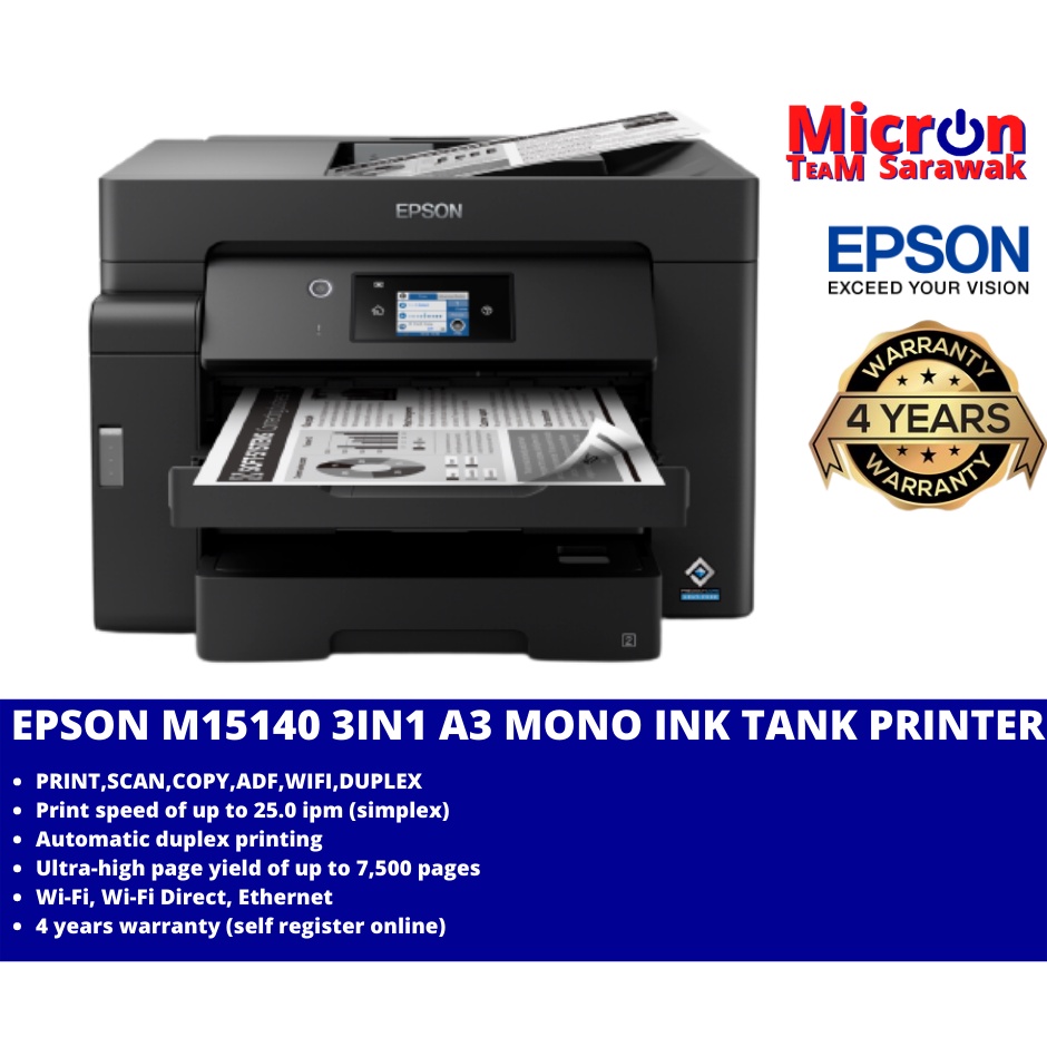 Epson EcoTank Monochrome M15140 A3 Wi-Fi Duplex All-in-One Ink Tank ...
