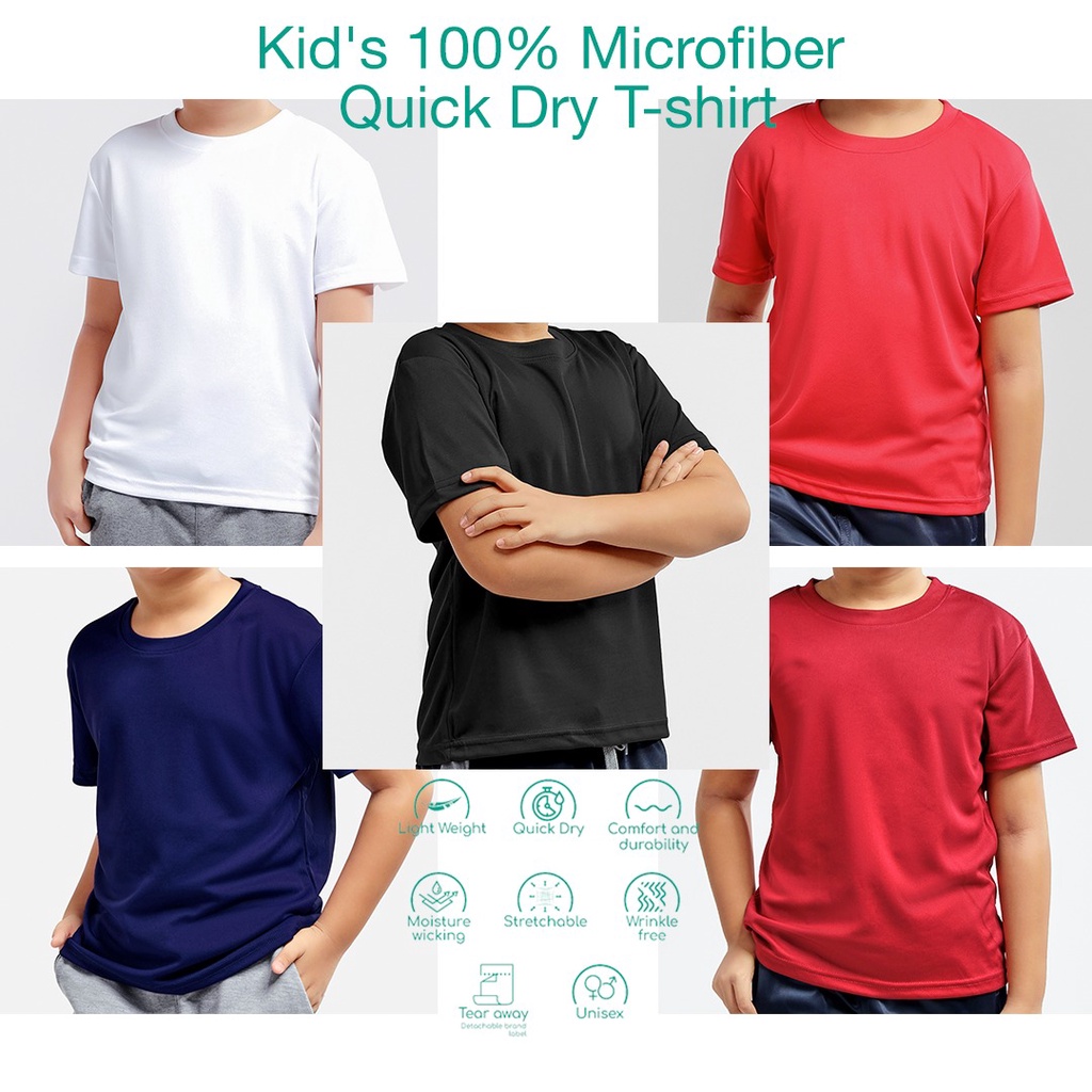 Kids Size T-shirt Microfiber Jersey Mini Mesh Eyelet Round Neck Plain ...