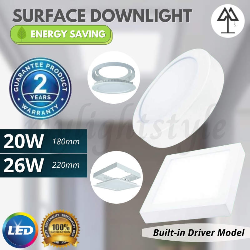 [2 Years Warranty] 6'' 20W 8'' 26W LED SURFACE DOWNLIGHT ROUND SQUARE ...