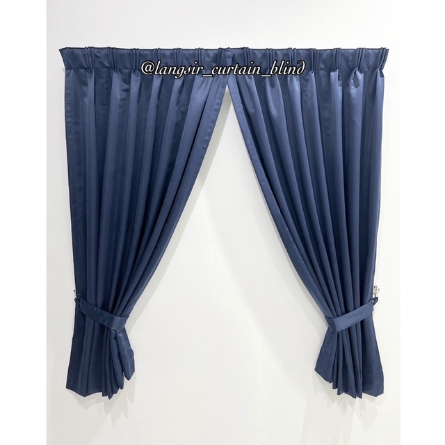LANGSIR CURTAIN SEMI BLACKOUT BLUE NAVY READY MADE READY STOCK | Shopee ...
