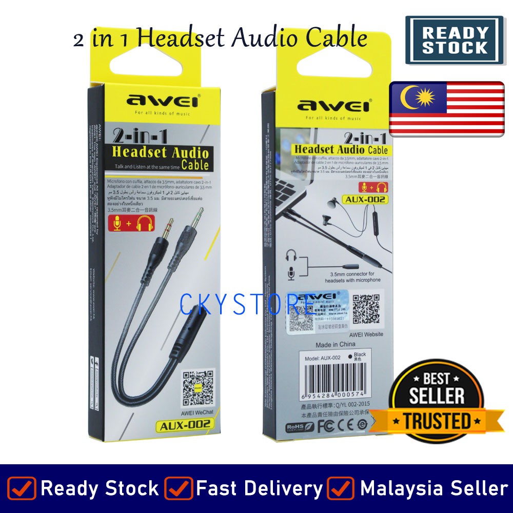 A-wei AUX-002 3.5mm 2 in 1 audio splitter for Mobile PC desktop laptop | Shopee Malaysia