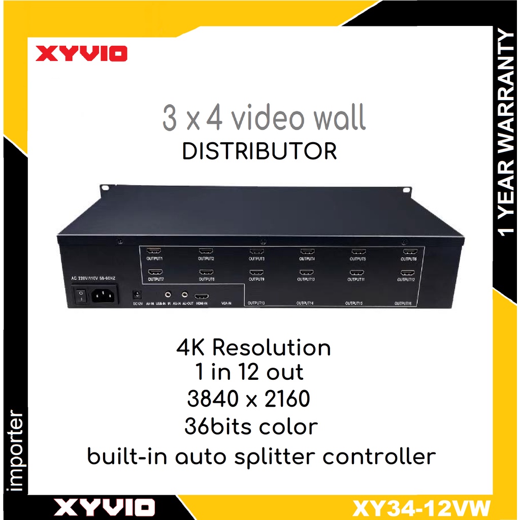 Video Wall 3x4 4K Distributor Controller 1 in to 12 out with built-in ...