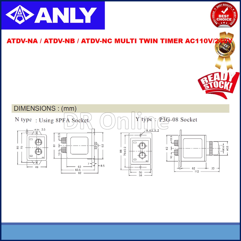 ANLY MULTI RANGE TWIN TIMER ATDV-NC 240VAC ~ 6S/60S/6M/60M, (A-ATDV-NC-A240) | Shopee Malaysia