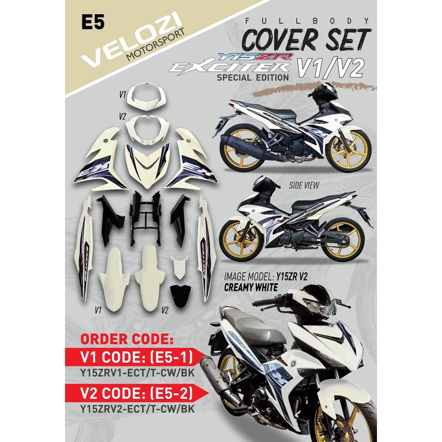 YAMAHA BODYSET Y15 YSUKU Y15ZR V1 V2 EXCITER CREAMY WHITE 2021 SPECIAL EDITION STRIPE TANAM ...
