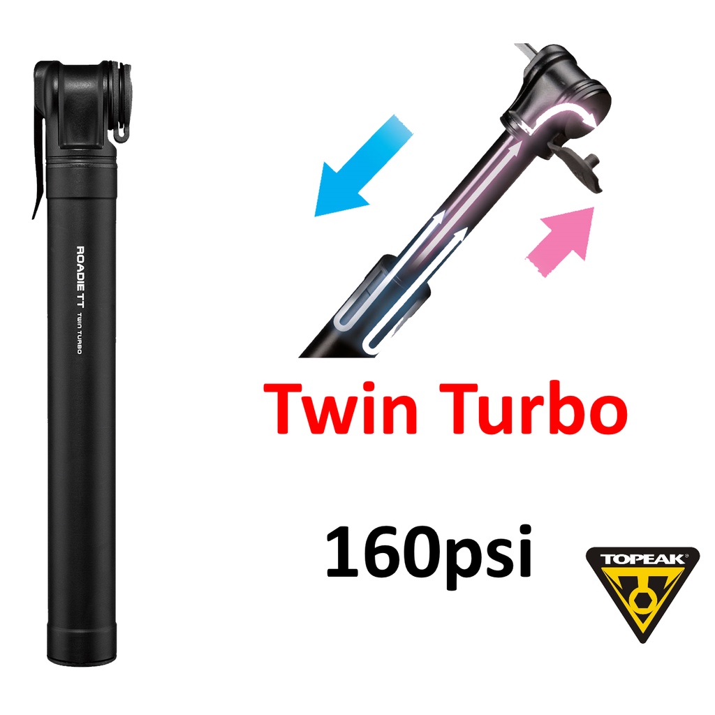 Topeak ROADIE TT TRTT-1B Road bike hand Pump twin turbo 160psi bicycle ...
