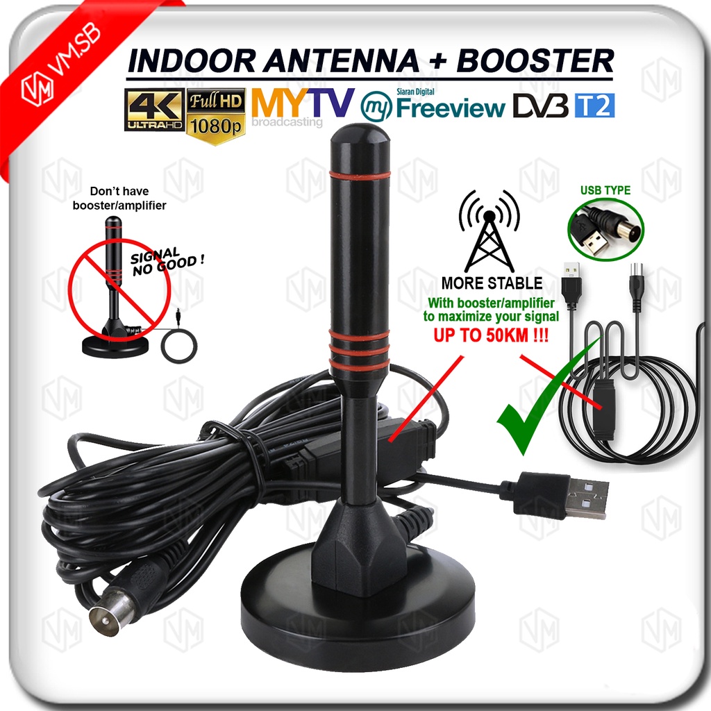 USB Antenna Digital TV Antenna DVBT2 Portable Indoor Aerial Outdoor TV ...