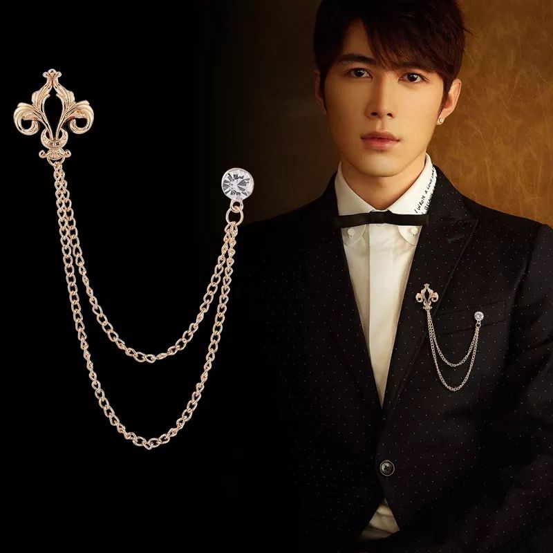 High-end Crystal Tassel Chain Brooch Pins Men Suit Corsage Vintage ...