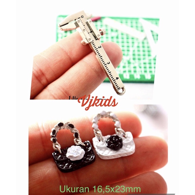 Miniature handbags and iron compass rulers for dollhouses, cake toppers ...