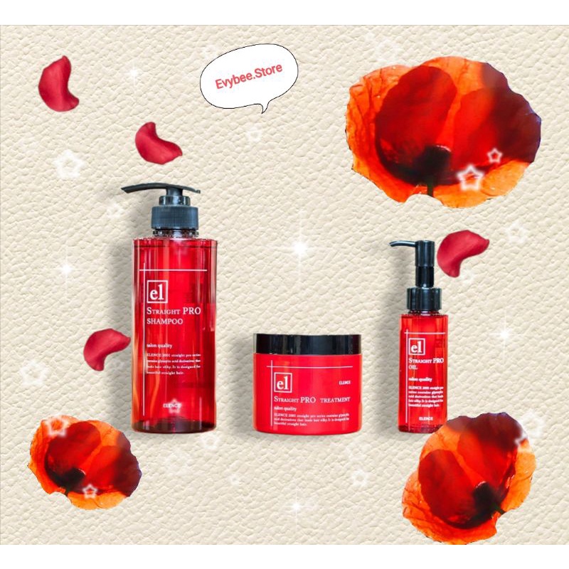 Elence Straight Pro Shampoo 400ml + Straight Pro Treatment 240g + Straight Pro Hair Oil 75ml ...