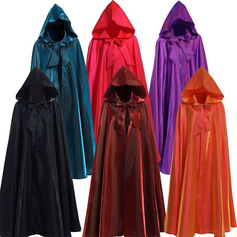Kids Adult Halloween Cloak Cape Hooded Medieval Costume Adult Kids ...