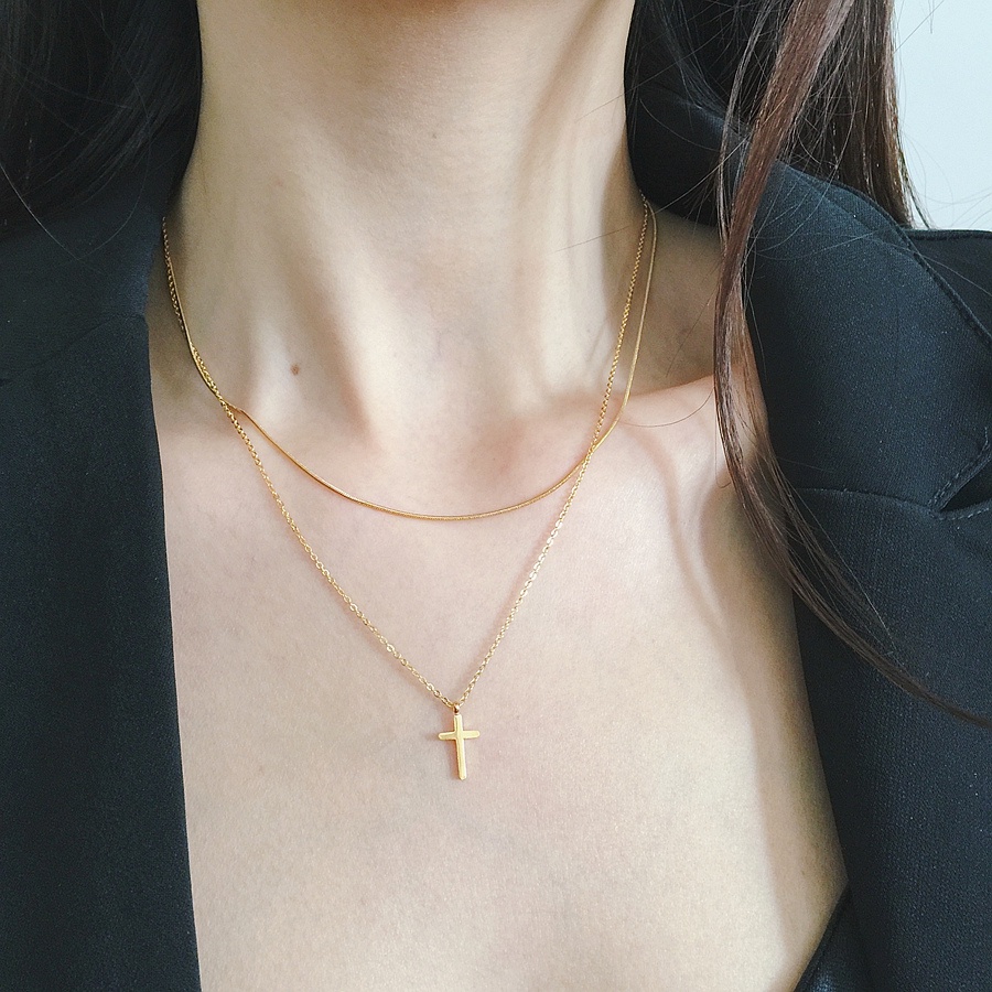 2-layer Titanium Chain Of Noodles And Small Pretty Stainless Cross ...