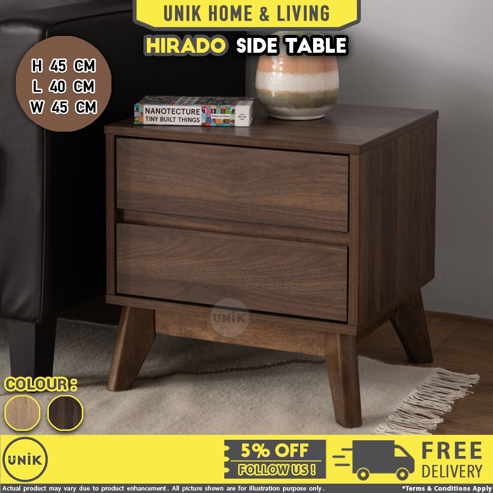[UNIK] Hirado Side End Bedside Table with Drawer and Solid Wooden Leg ...