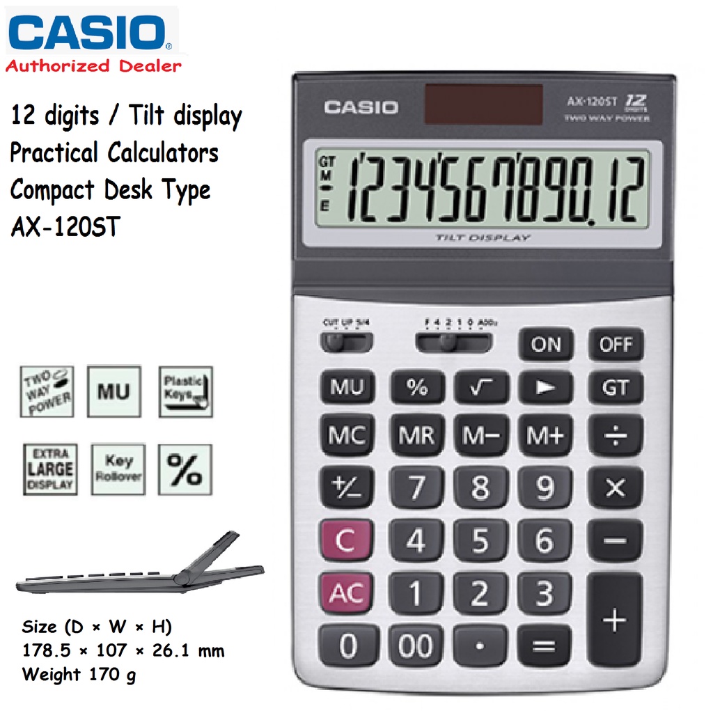Casio Calculator 12 Digit AX-120ST Tilt/ Desk Top/ Compact Desk Type Calculator | Shopee Malaysia