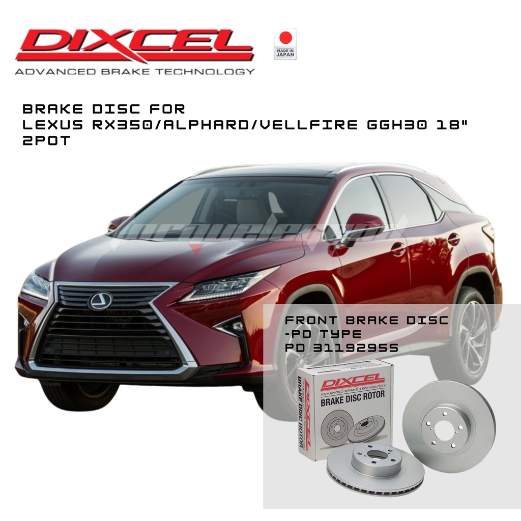(LEXUS RX350/ALPHARD/VELLFIRE GGH30 18" 2POT) DIXCEL BRAKE DISC PD TYPE FRONT PD 3119295S ...