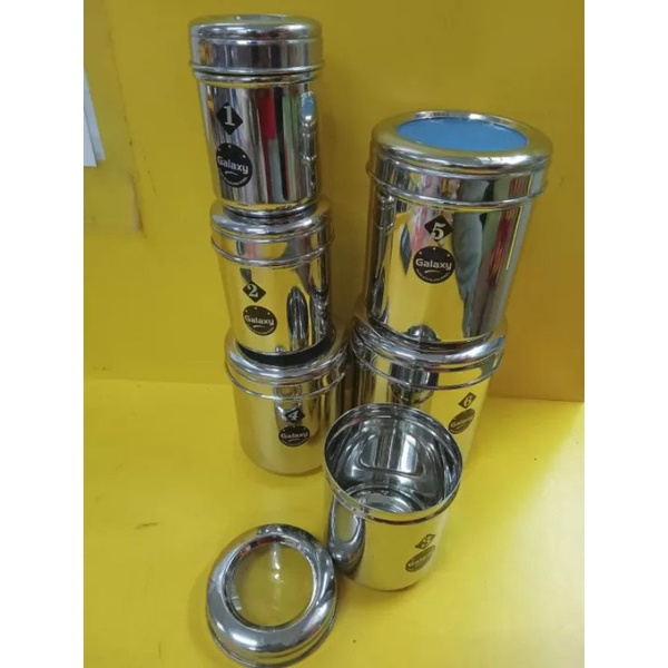 STAINLESS STEEL CONTAINERS / CANISTERS 6 PCS SET SEE THRU LIDS | Shopee ...