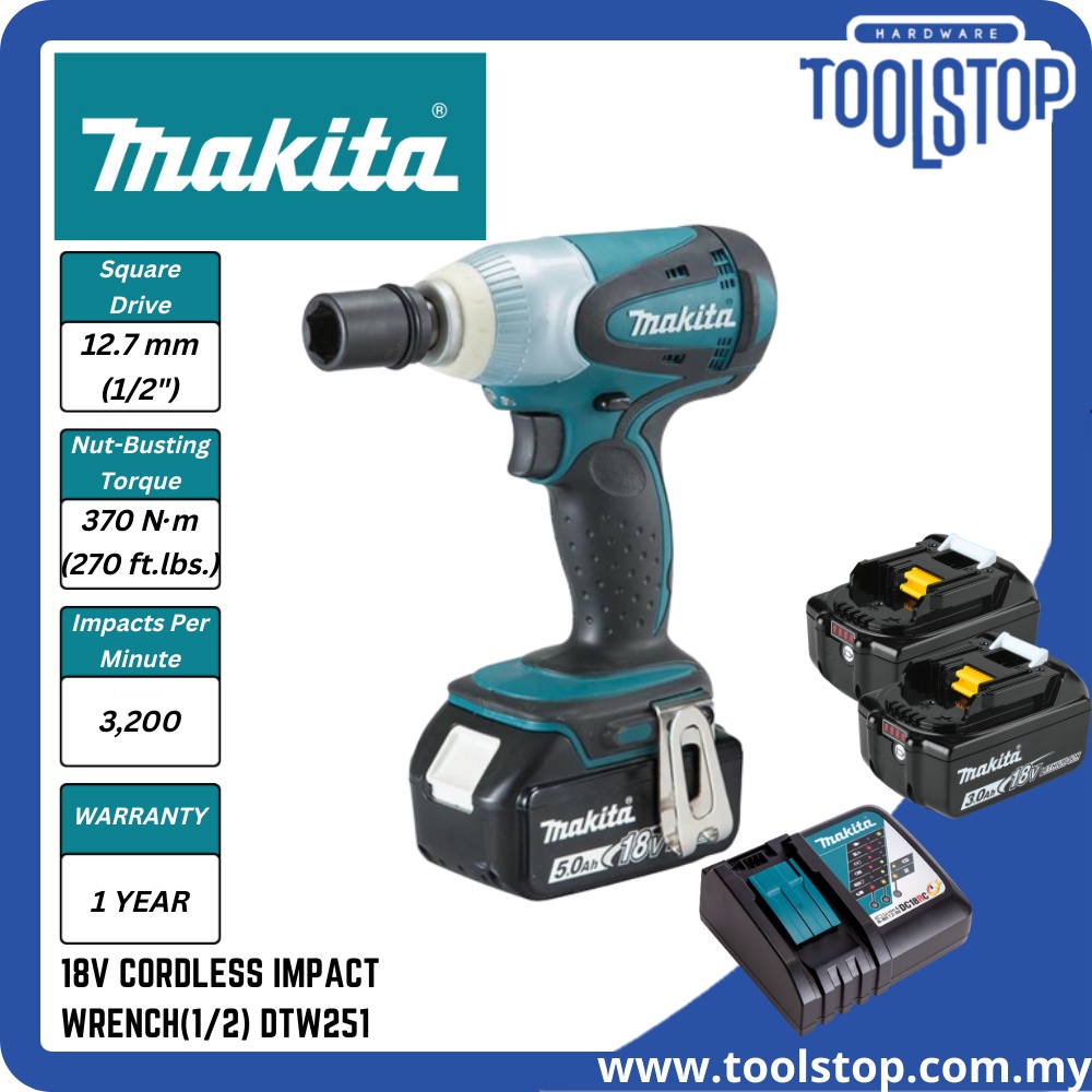 MAKITA 18V CORDLESS IMPACT WRENCH(1/2) DTW251 | Shopee Malaysia