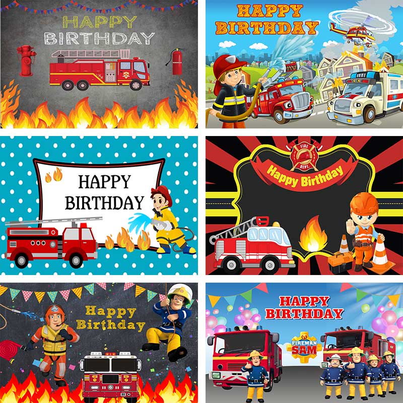 Fire Engine Birthday Backdrop Photography Baby Shower Kids Children Red ...