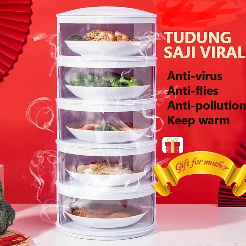 Tudung saji viral food cover bekas makanan 5 layer sliding multilayer ...