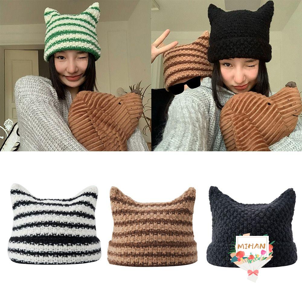 MIHAN Japanese Beanie Hat Skullies Cap Cute Cat Ears Women's Hats ...