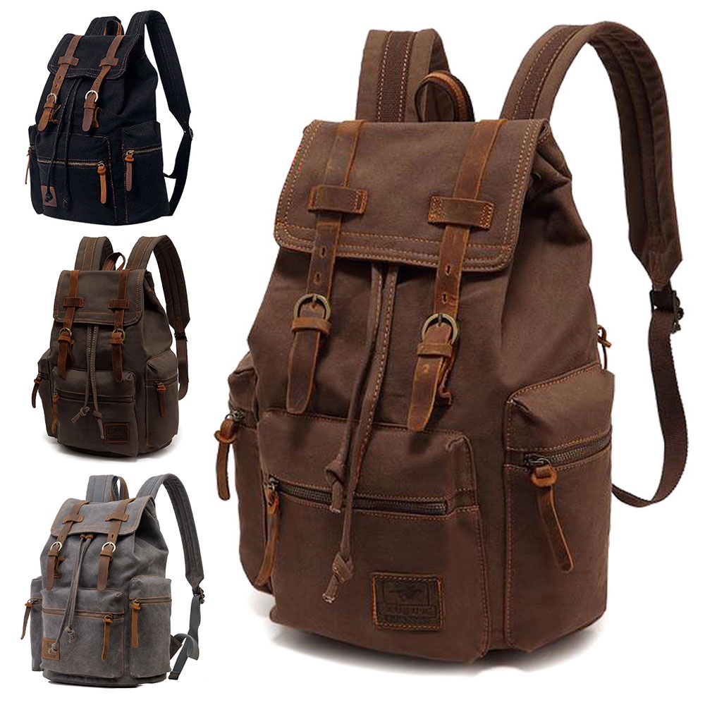 Augur Leather Canvas Travel Men Backpack Man Bagpack Beg Galas Lelaki ...