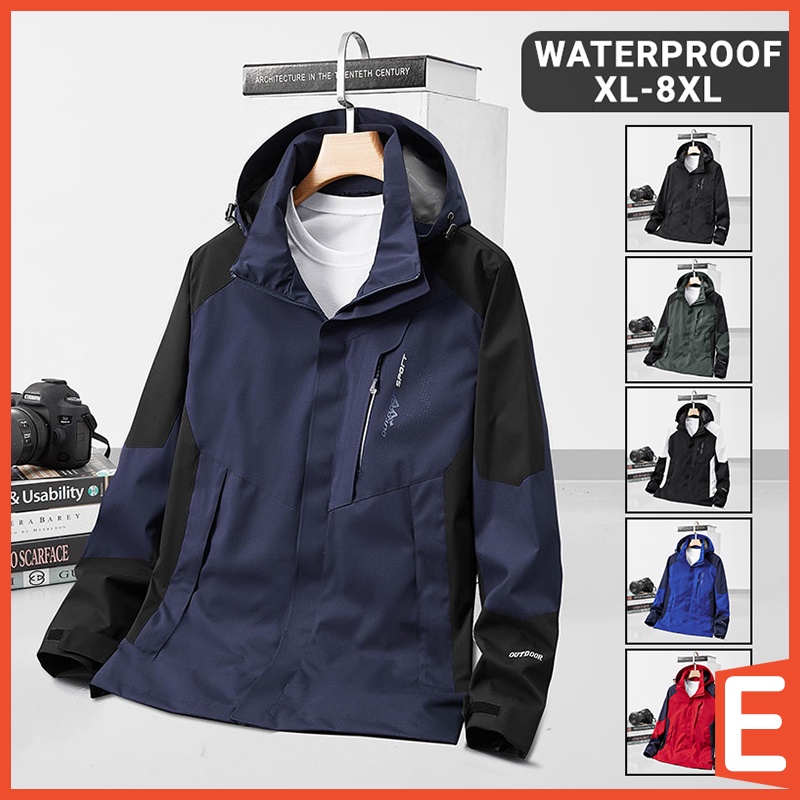 [XL-8XL] Waterproof Jacket Plus Size Men Jaket Lelaki Windproof Hooded ...