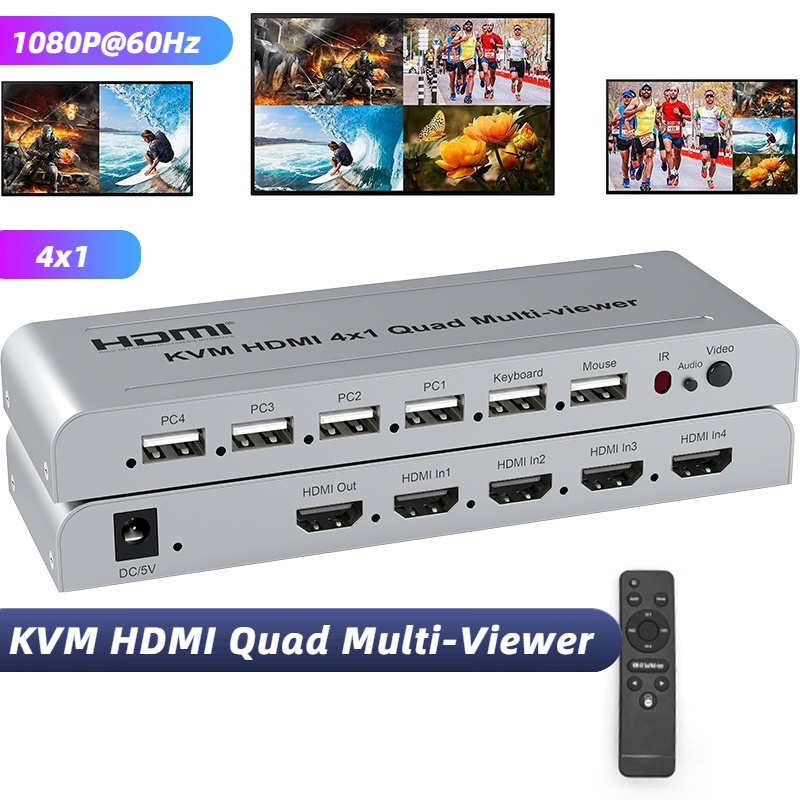 KVM HDMI 4X1 Quad Multi Viewer Switch 4 in 1 out Vedio Processor Screen Multiviewer Seamless ...