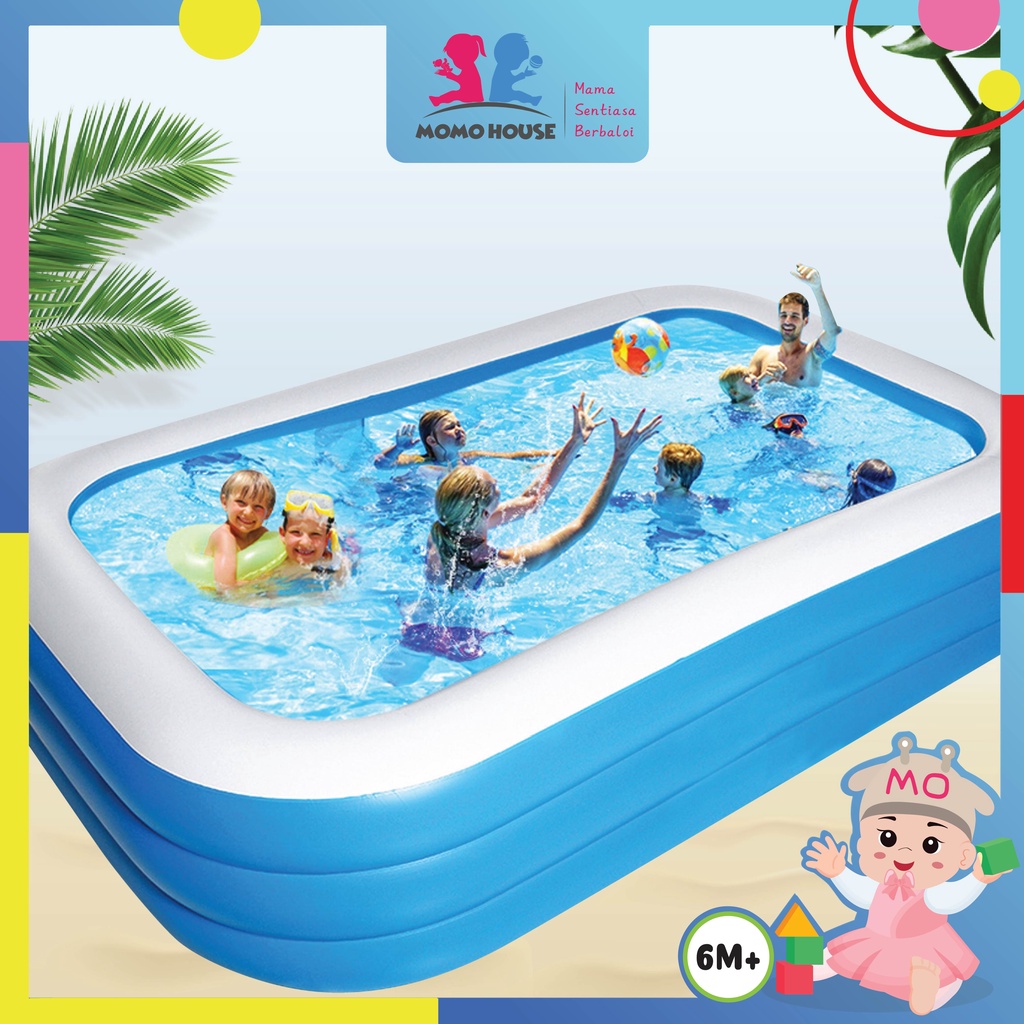 (L)305x(W)183x(H)60cm - Inflatable 3 Ring Swimming Pool Kolam Mandi ...