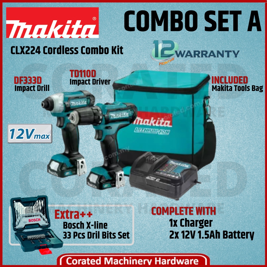 [HOT ITEM] Makita CLX224/CLX224X1 TD110D 12v Cordless Impact Driver+DF333D 12v Cordless Driver ...