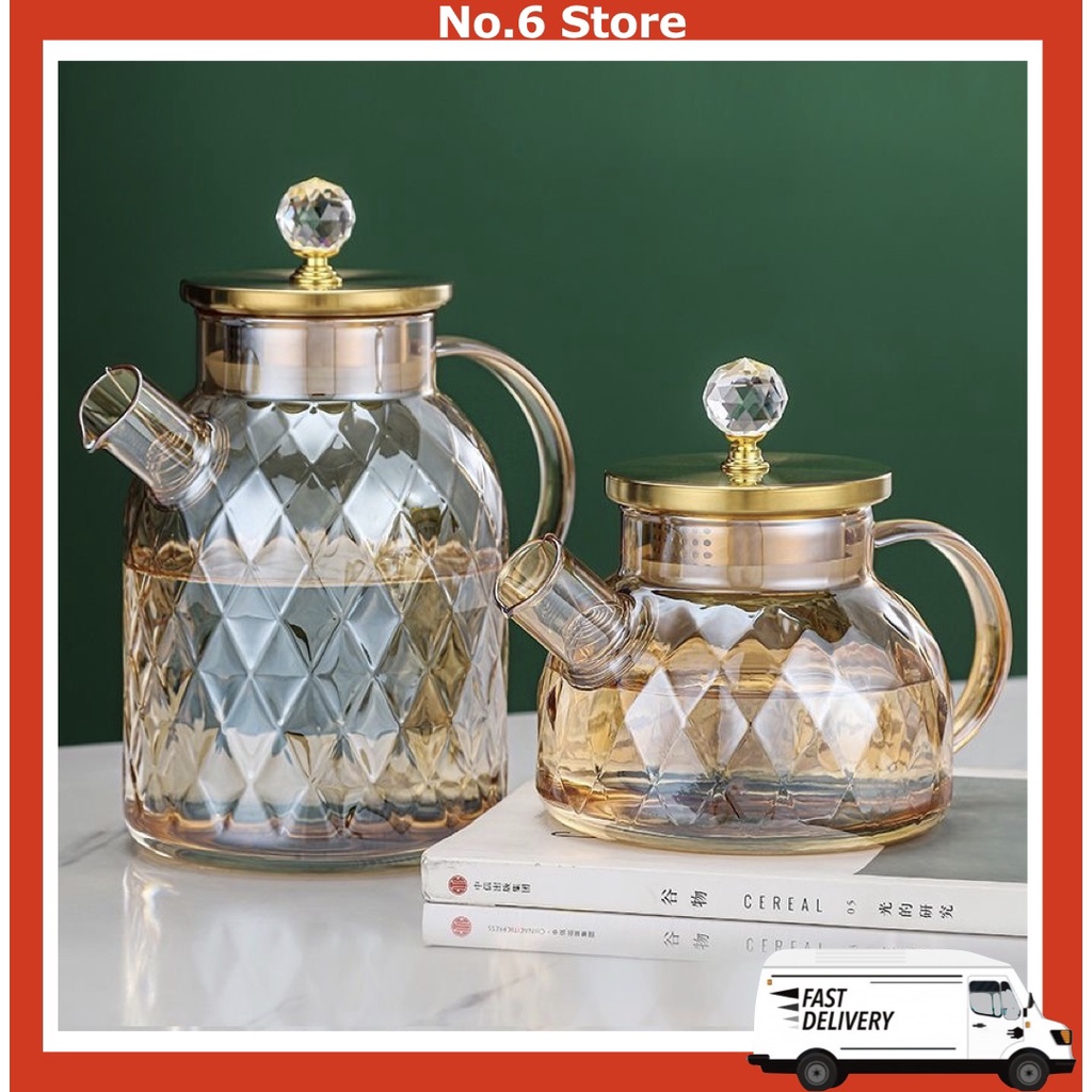 Gift Set Transparent Glass Tea pot Cold-Resistant Diamond Teapot teko ...