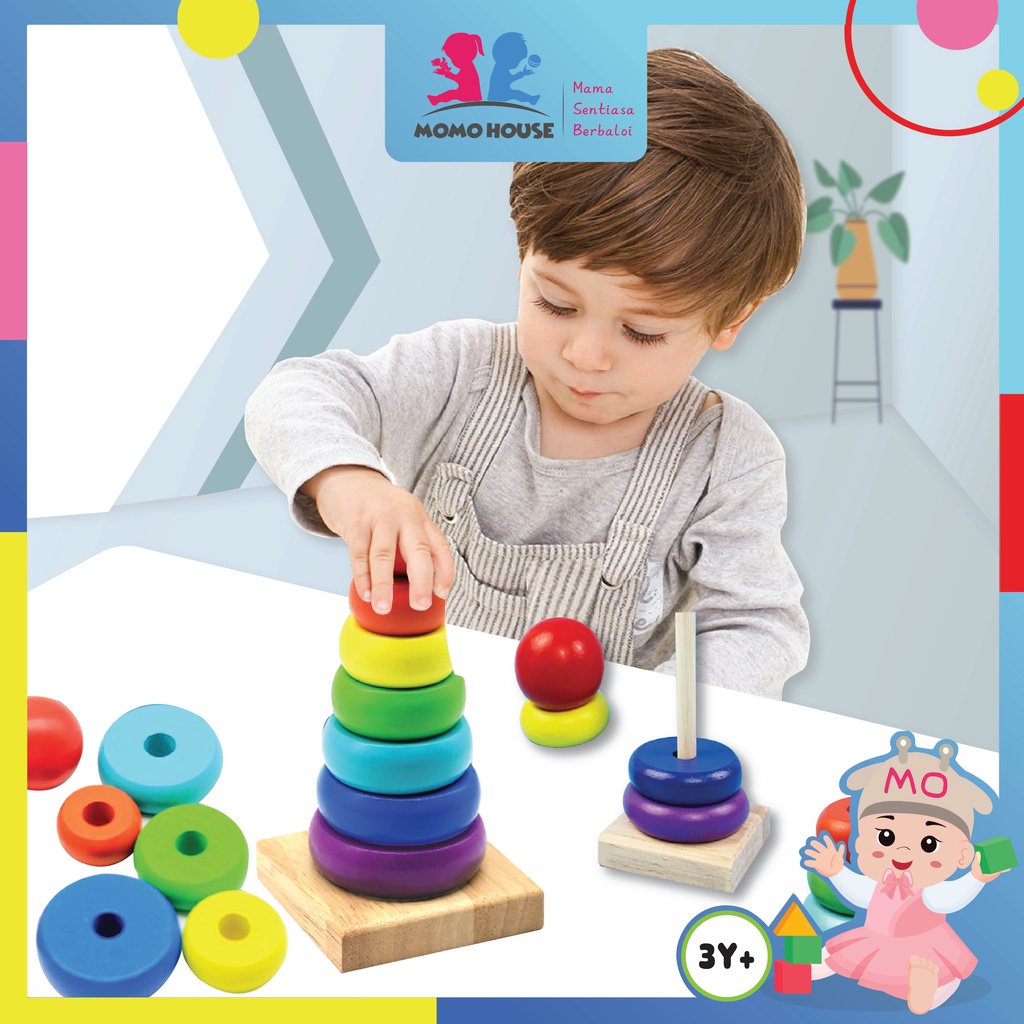 Wooden Stacking Rings 6 Ring Sensory Baby Stacker Kids Toy Stack Up ...