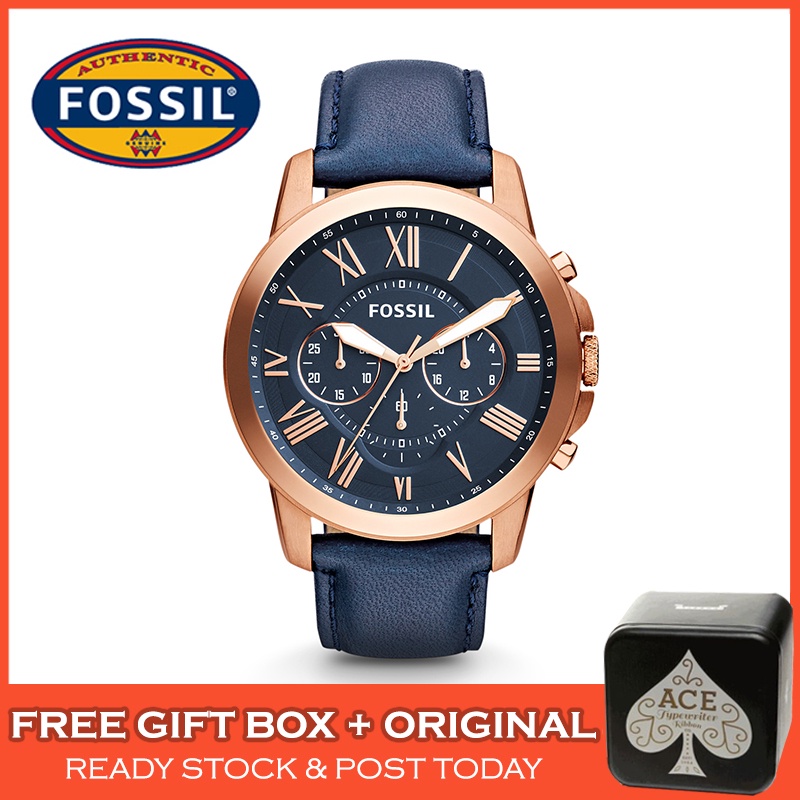 [100% ORIGINAL] Fossil FS4835 Men's Grant Chronograph Blue Leather ...