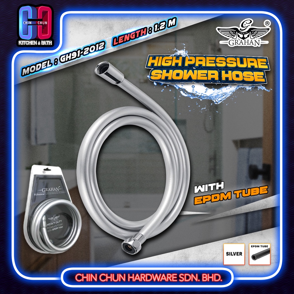 1.2M/4FT GRAHAN GH91-2012 SILVER HIGH PRESSURE SHOWER HOSE | 1.5M/5FT ...