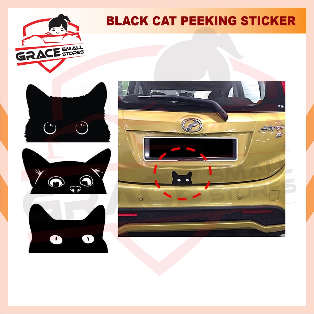 Black Cat Kucing Hitam Sticker Peeking Car Sticker Waterpoof Outdoor ...