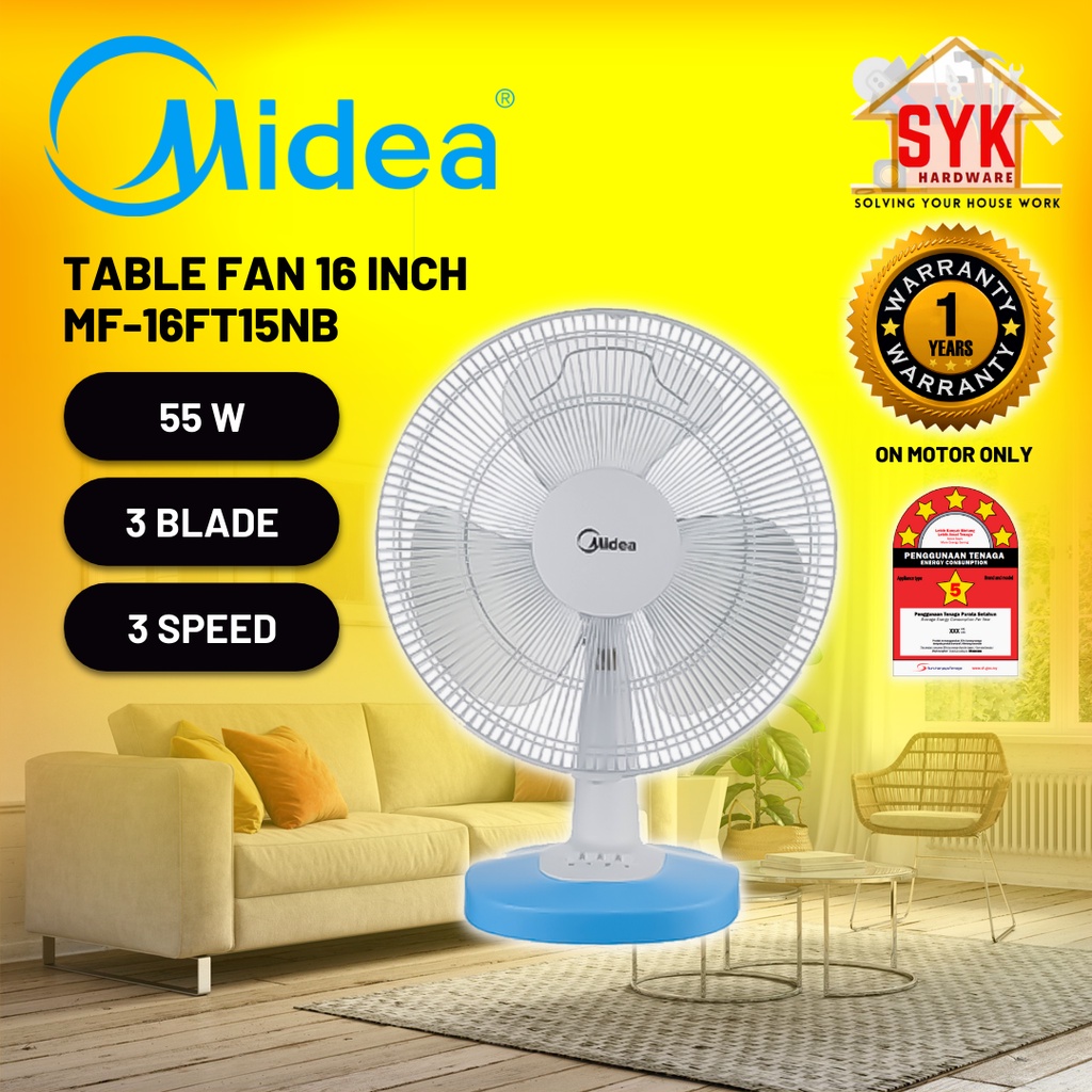 SYK Midea Table Fan 16 Inch MF-16FT15NB Portable Fan Table Fans Kipas Duduk Kipas Angin Meja ...