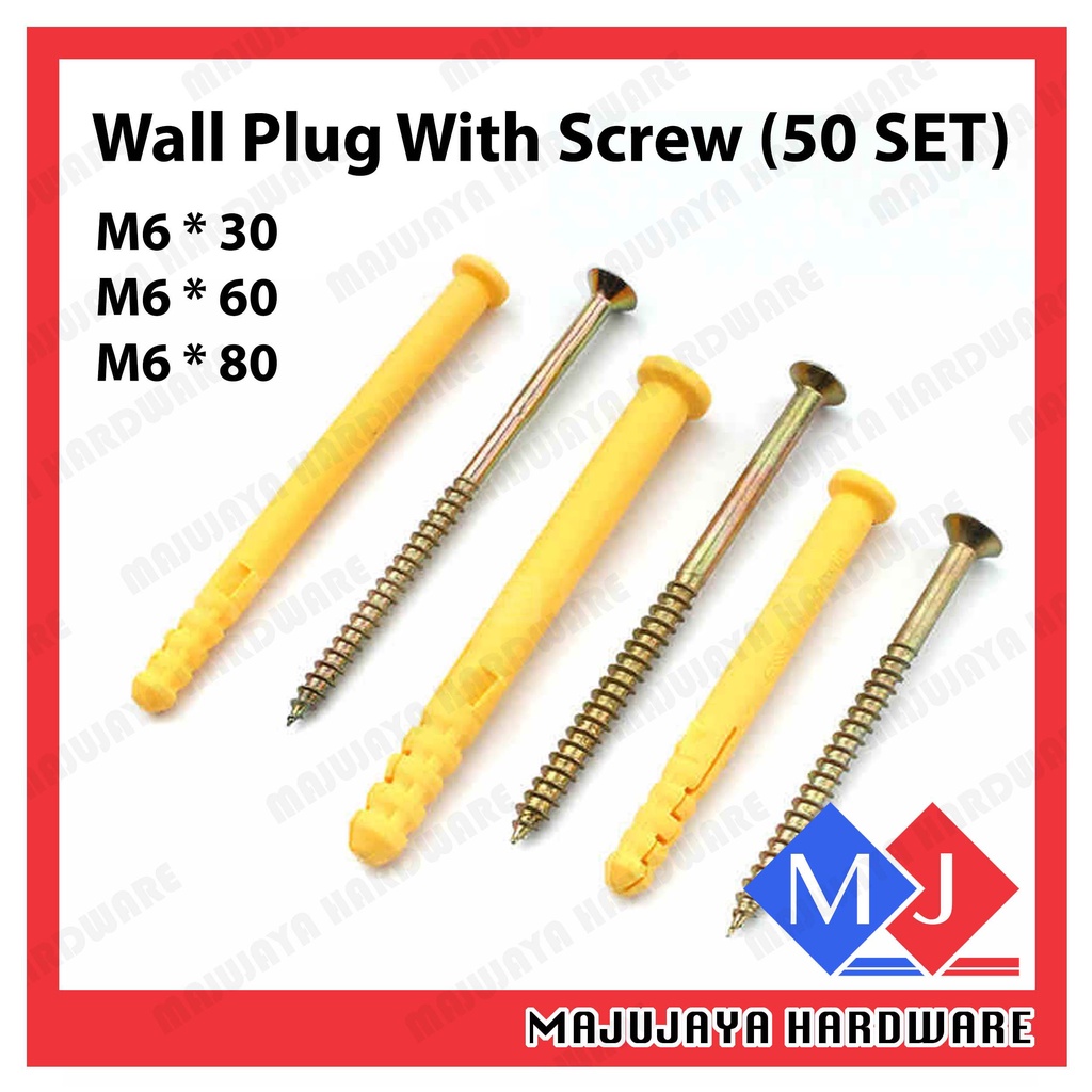 (50 SET)High Quality Screw iIth Wallplug Sets Nylon Plastic PVC Anchor ...