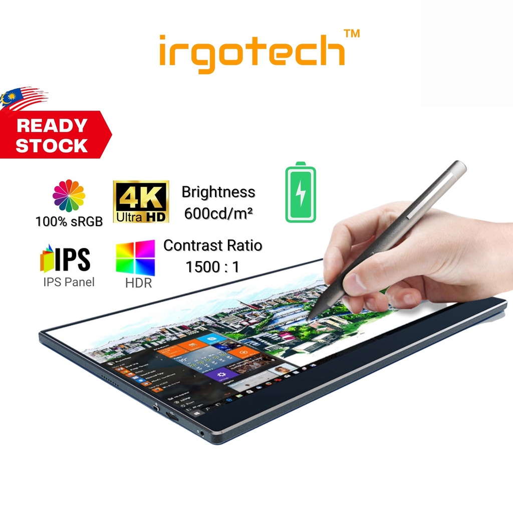 IRGOTECH 4K Touchscreen Portable Monitor Stylus Pen Drawing Battery USB ...