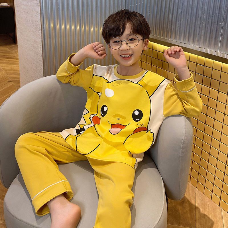 Kid's Pajamas Set Pure Cotton Long Sleeve Pikachu Pajamas Crayon Shin ...