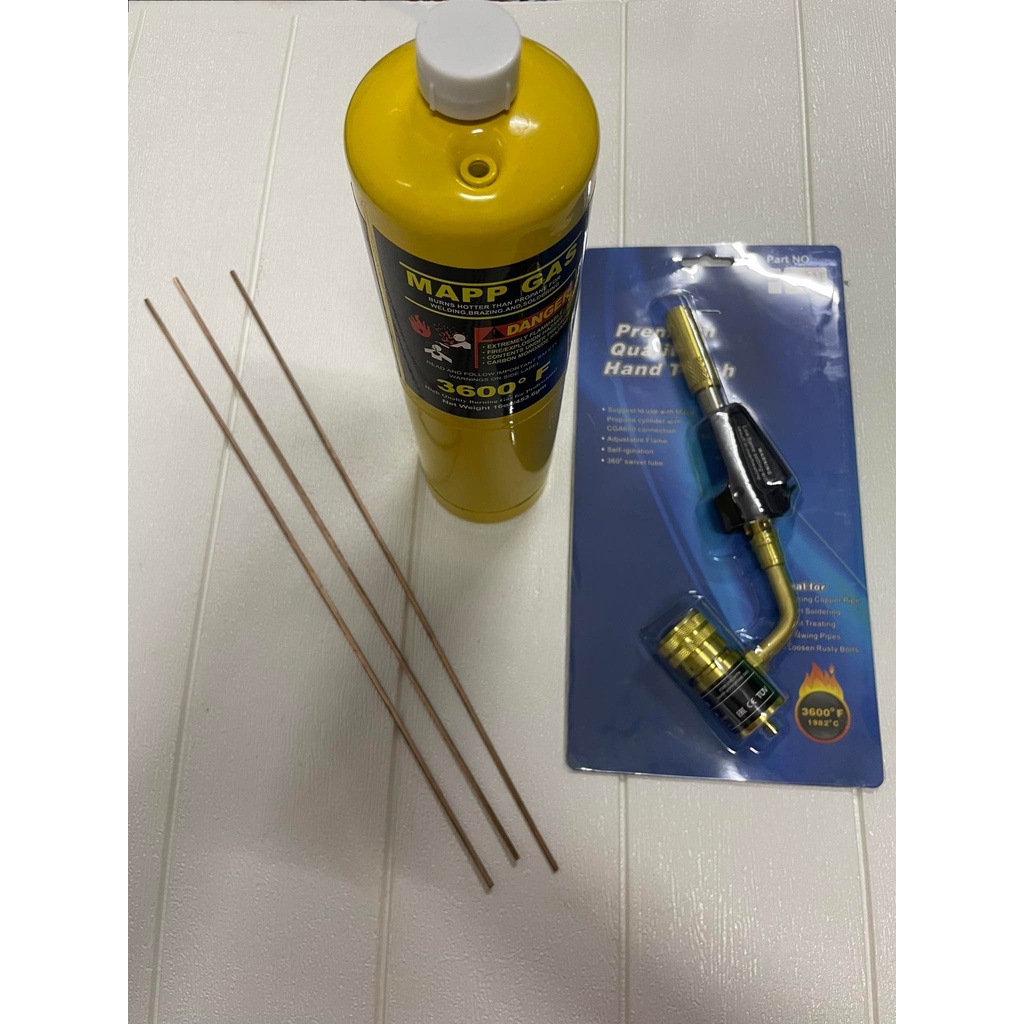 FULL SET MAPP GES + SINGLE TORCH 707 GUN + COPPER ROD BRAZING SOLDERING ...