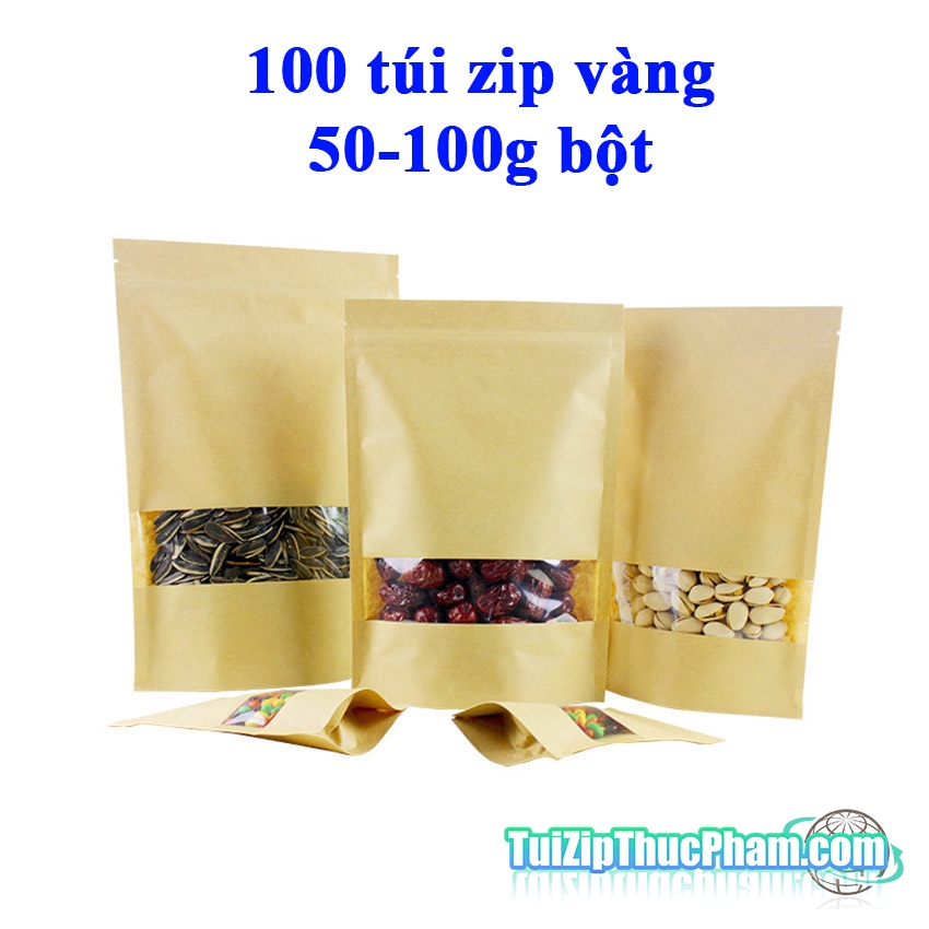 100 Pcs Of Gold kraft Paper zip Bag With Inner Border Window Paper size ...
