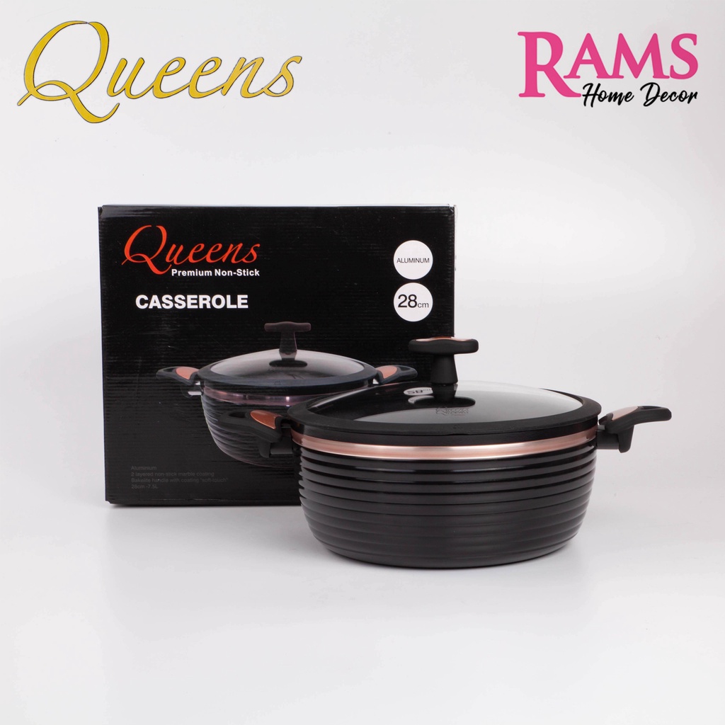 Queens 28cm / 24cm / 20cm Premium Non-Stick Casserole with Lid ...
