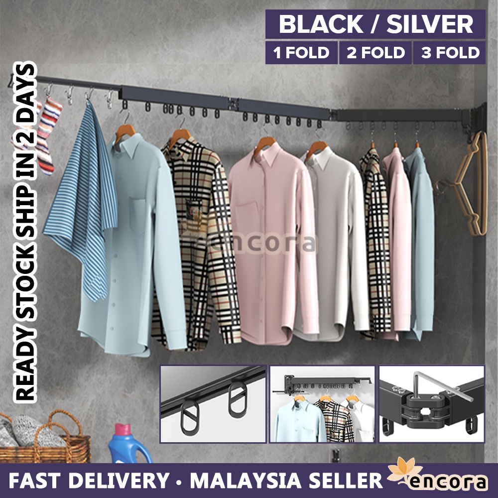 Encora Foldable Wall-Mounted Clothes Drying Rack Rak Lipat Penyidai ...