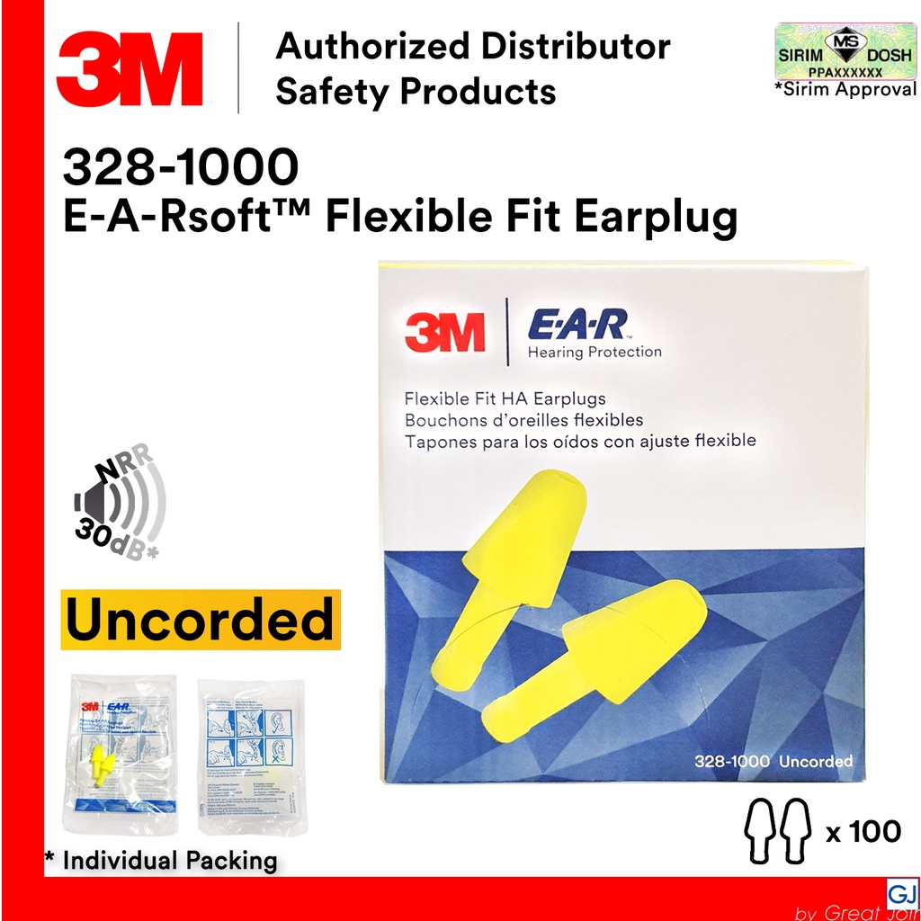 3M E-A-R Flexible Fit Earplug 328-1000 & 328-1001/ NRR 30 dB* / Made in ...