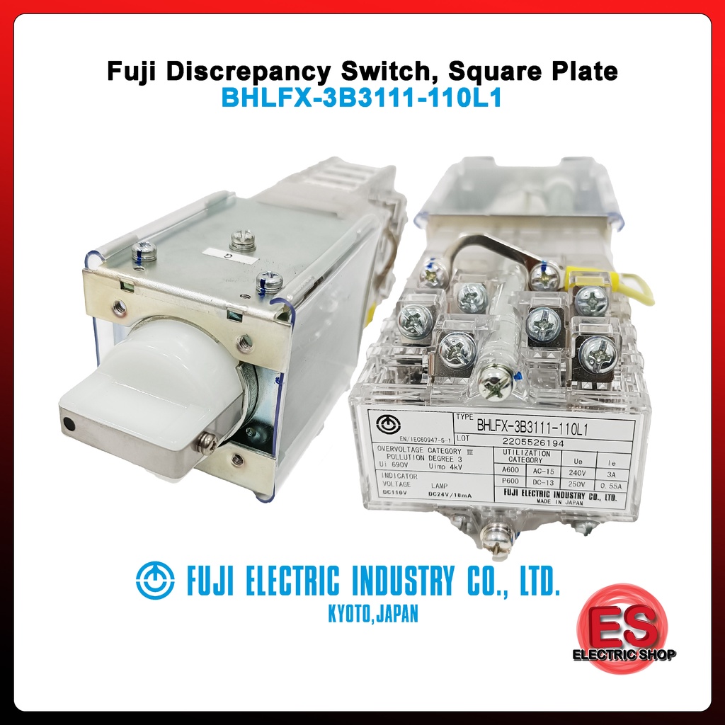 Fuji Discrepancy Switch, Square Plate Voltage:110VDC, 3 Poles, LED ...